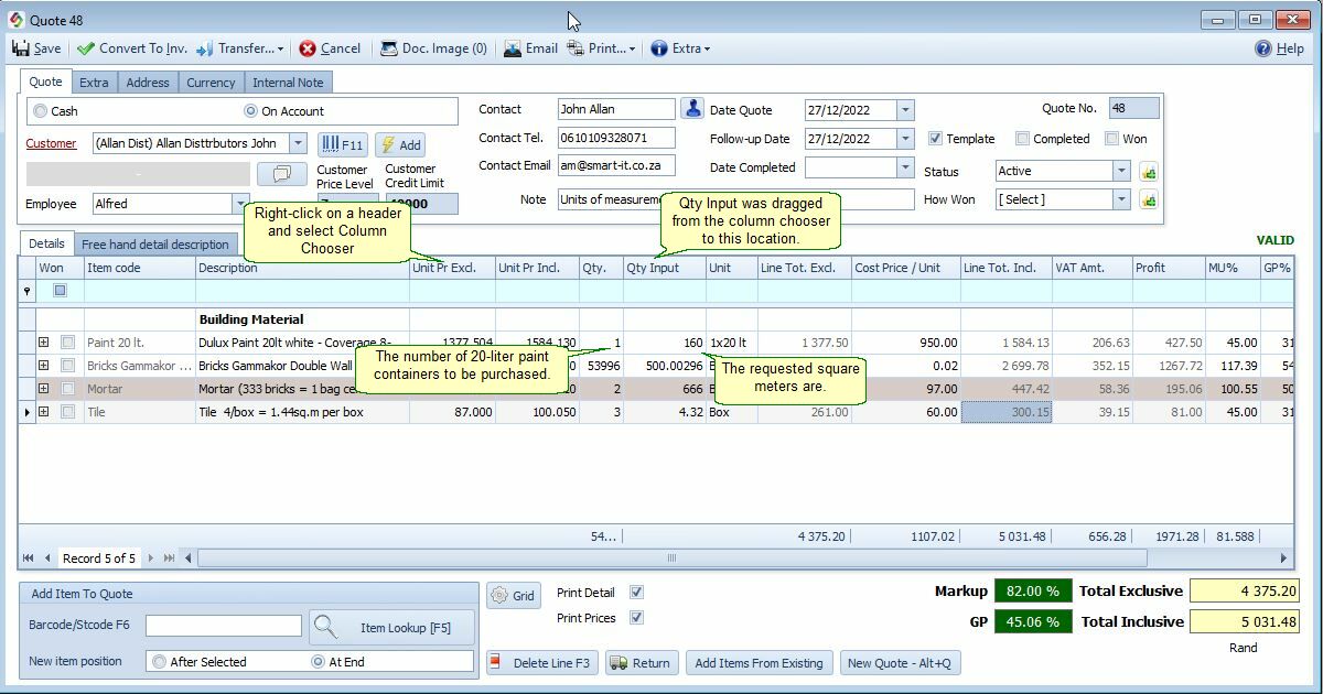smart-it+ Help - Cost and Selling Prices